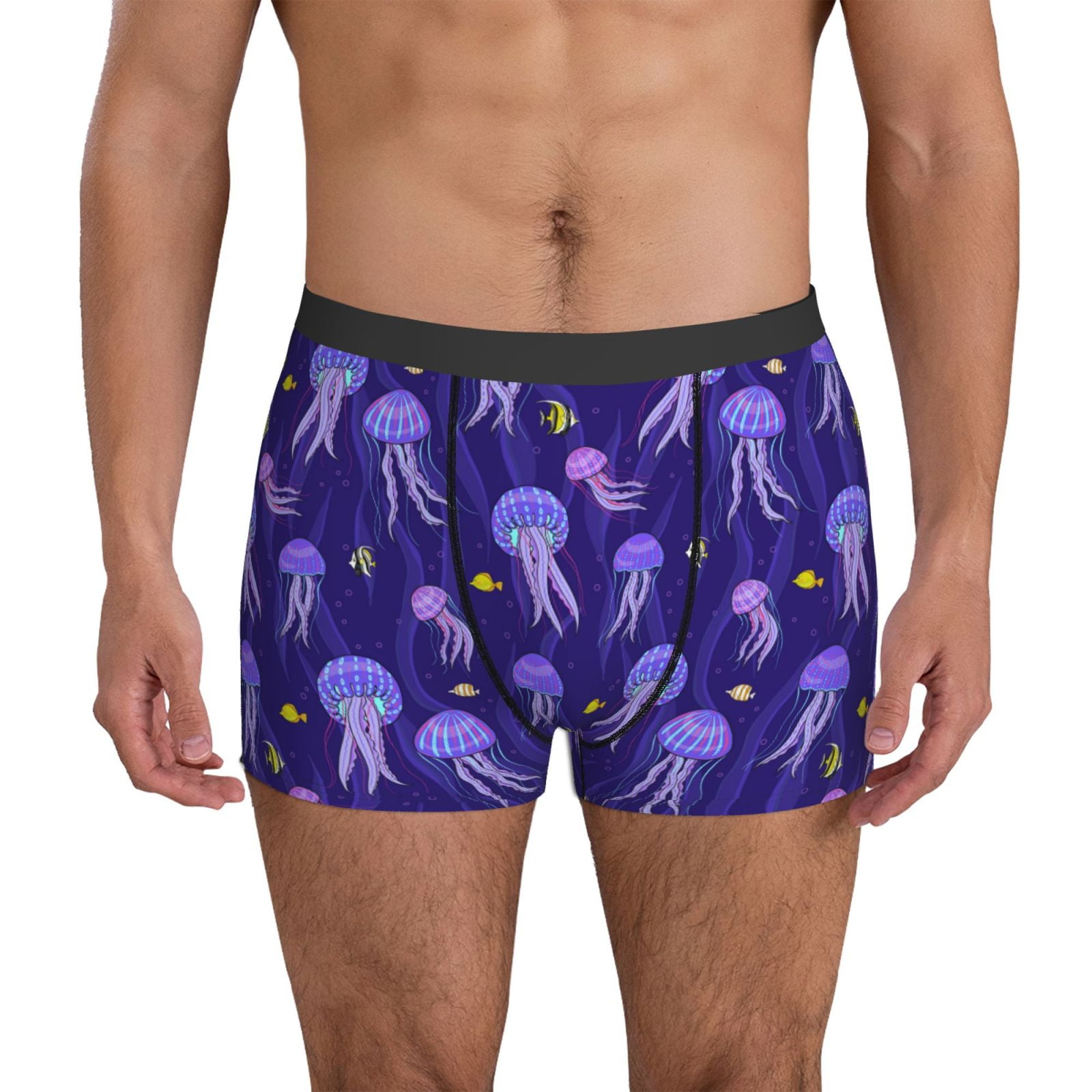 Mens Underwear - Yellow Fish Purple Jellyfish Breathable Stretch Boxers ...