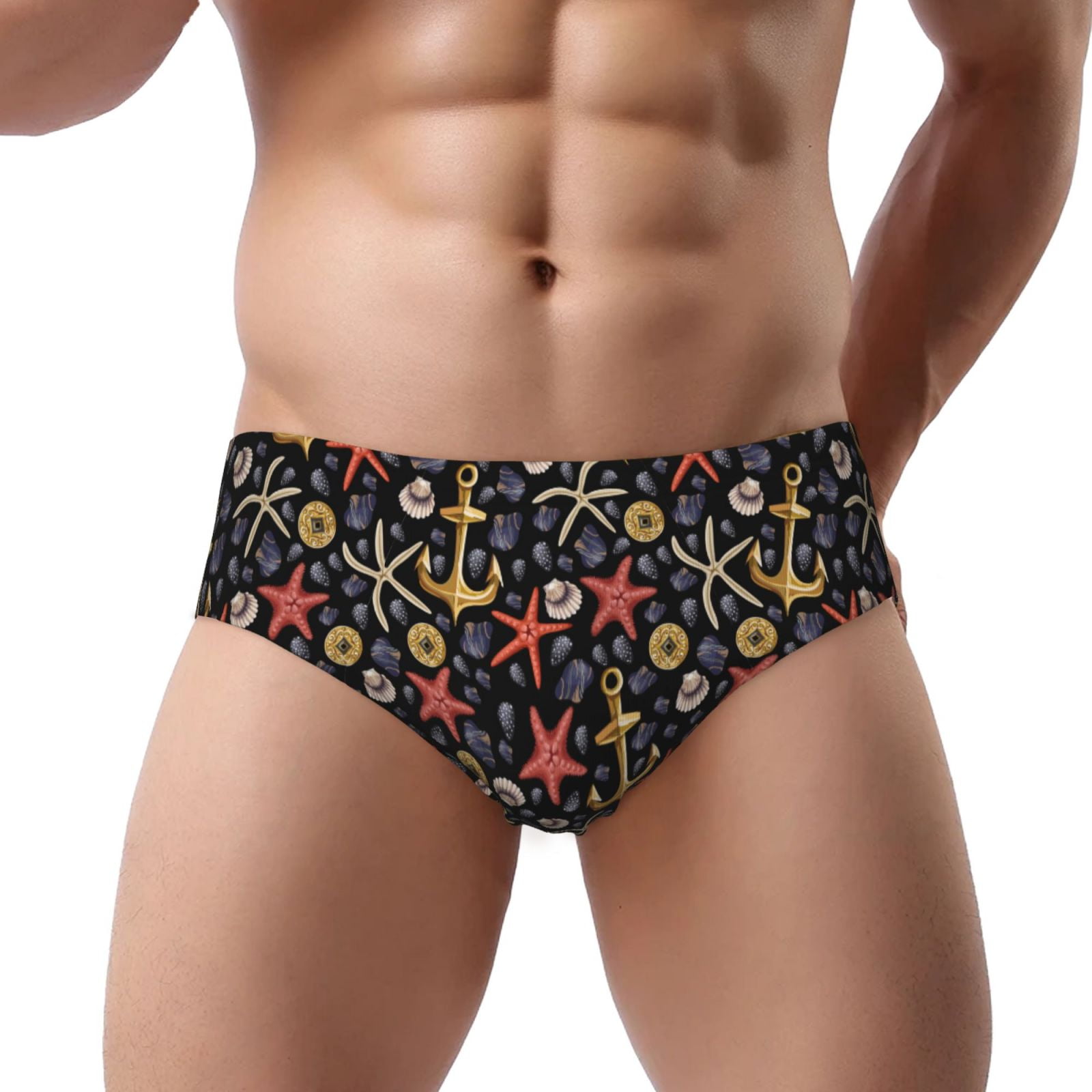 Mens Underwear - golden anchors starfishes shells rope Breathable Comfort Men's Underwear Briefs ...