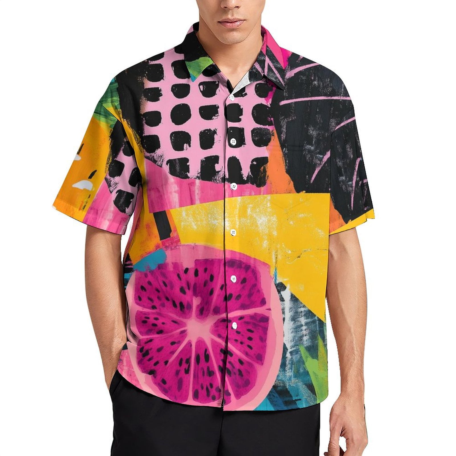 Mens Unique Pattern Color Wave Point Geometry Button Up Shirts Vacation ...