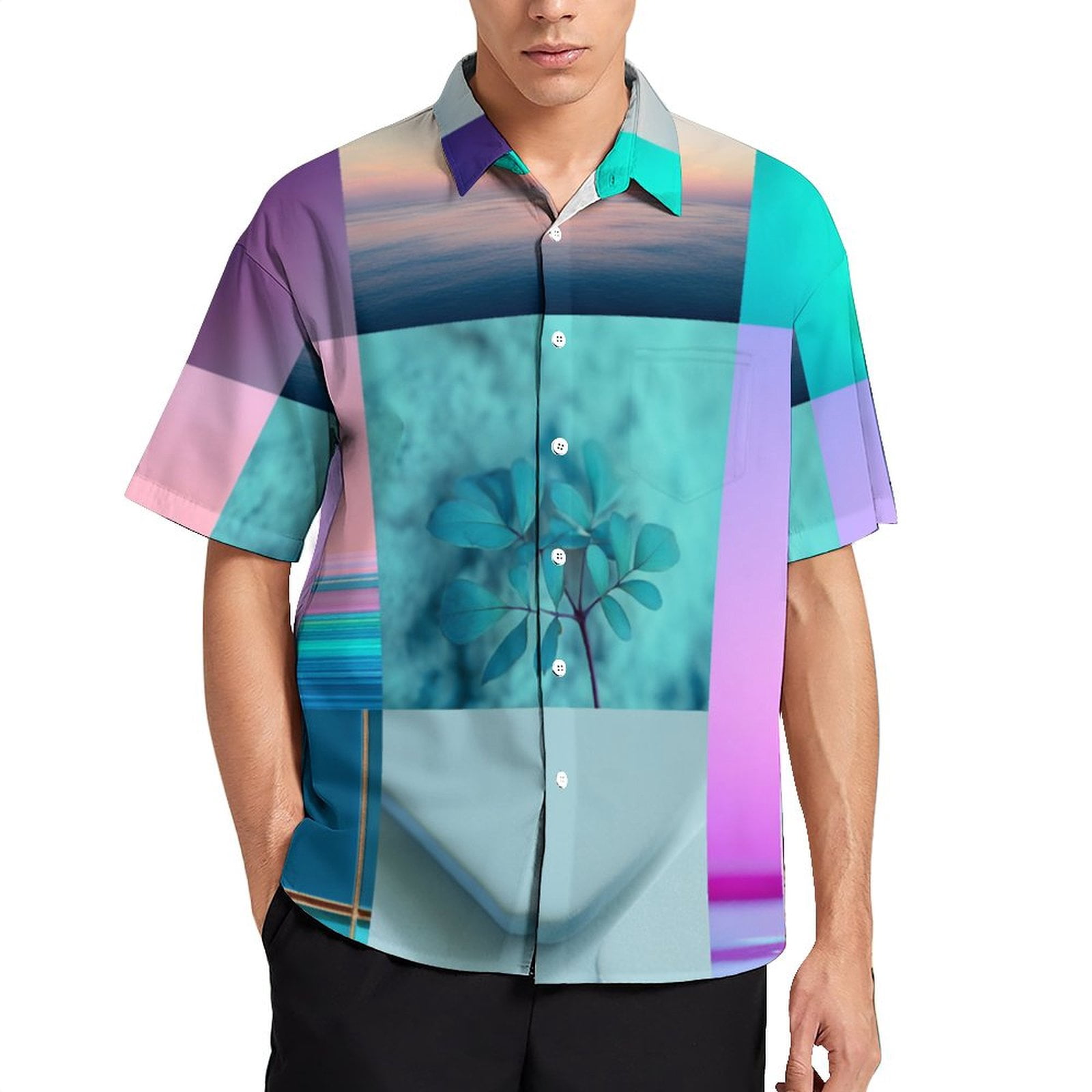 Mens Unique Pattern Colored Grid Geometry Button Up Shirts Vacation ...