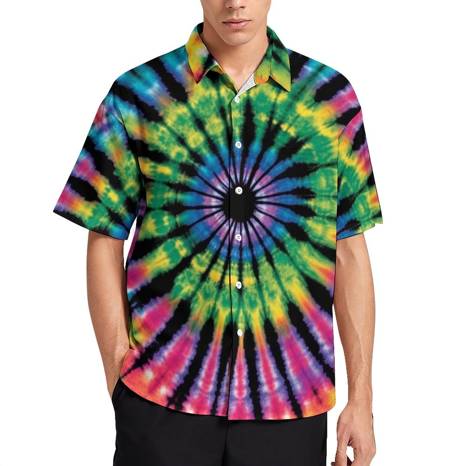 Mens Unique Pattern Colorful Tie Dye Vortex Button Up Shirts Vacation ...