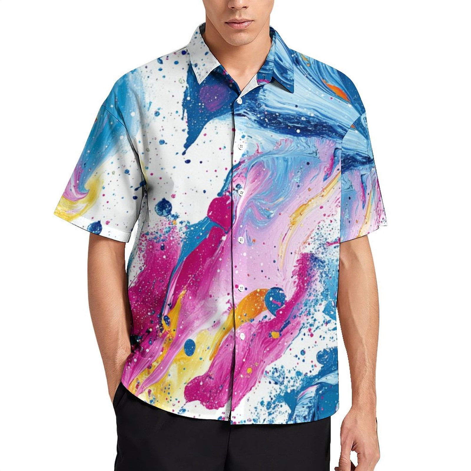 Mens Unique Pattern Colorful Tie Dye Vortex Button Up Shirts Vacation ...
