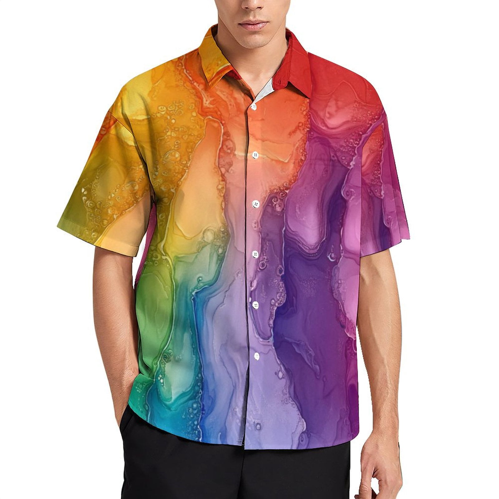 Mens Unique Pattern Colorful Tie Dye Vortex Button Up Shirts Vacation ...