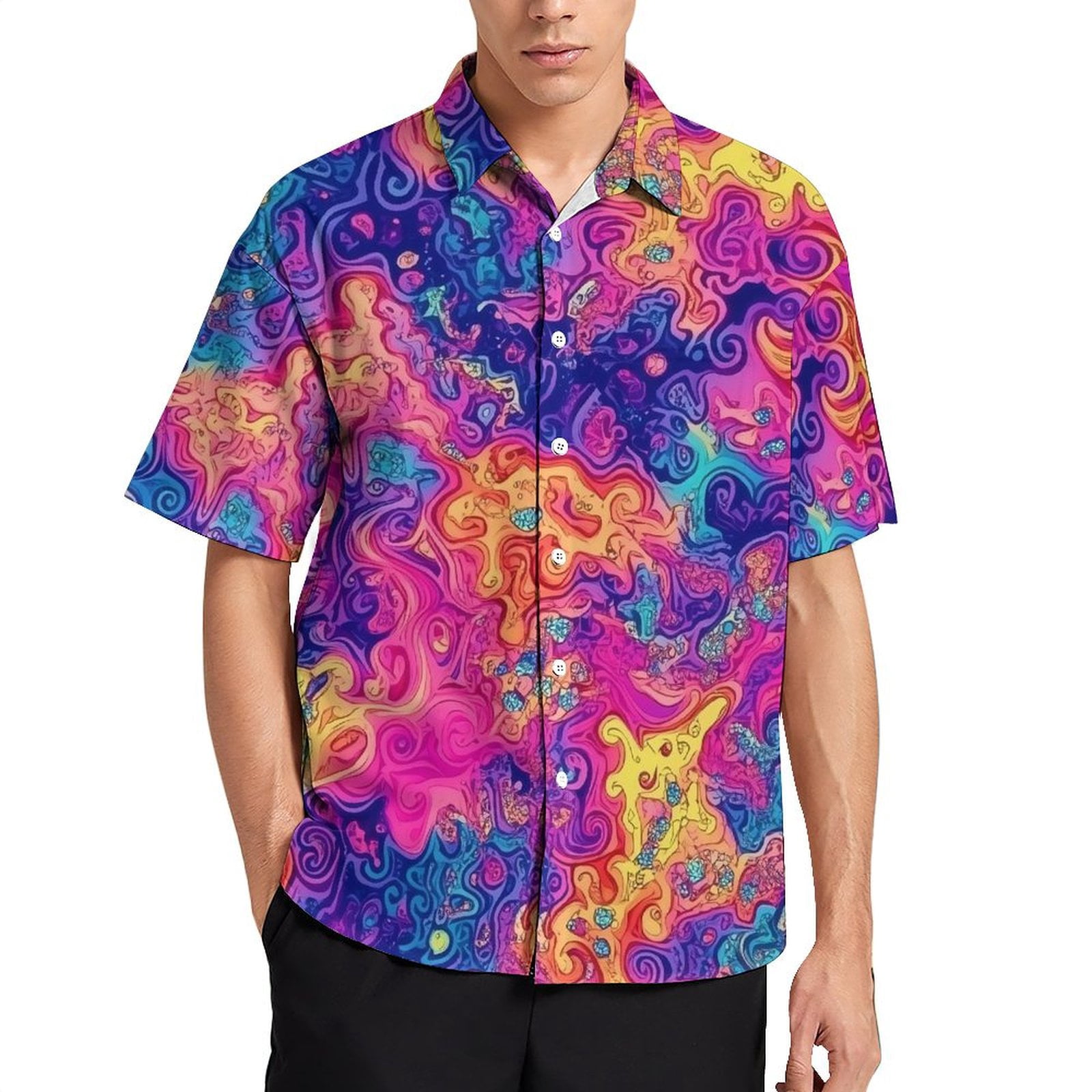 Mens Unique Pattern Colorful Tie Dye Vortex Button Up Shirts Vacation ...