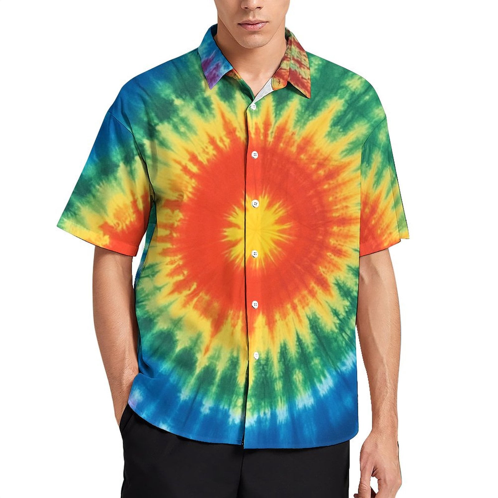 Mens Unique Pattern Colorful Tie Dye Vortex Button Up Shirts Vacation ...