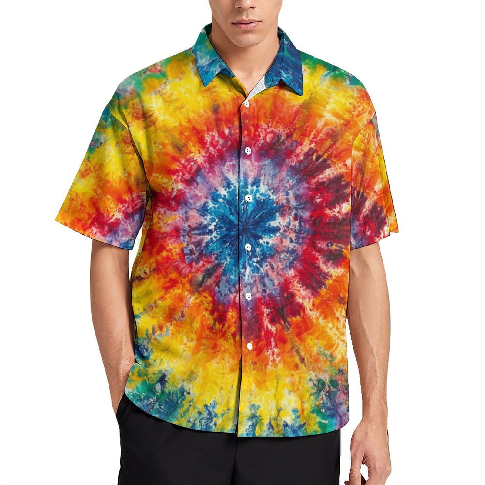Mens Unique Pattern Colorful Tie Dye Vortex Button Up Shirts Vacation ...