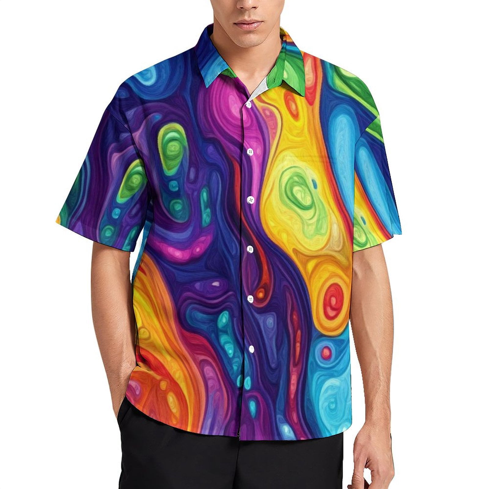 Mens Unique Pattern Colorful Tie Dye Vortex Button Up Shirts Vacation ...