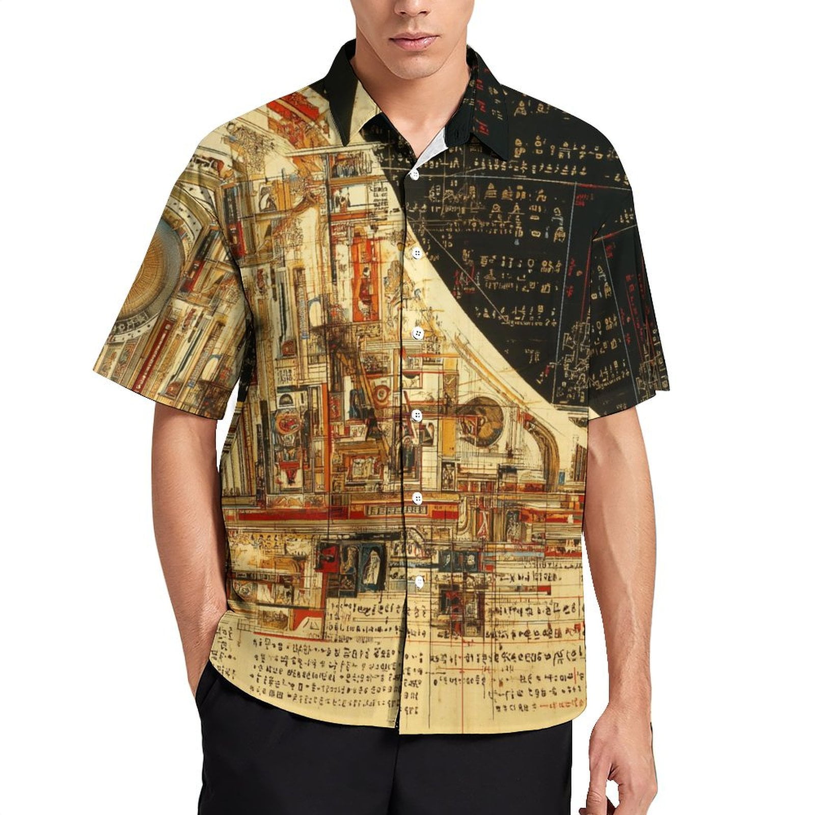 Mens Unique Pattern Intricate Piano Anatomy Art Deco Button Up Shirts ...