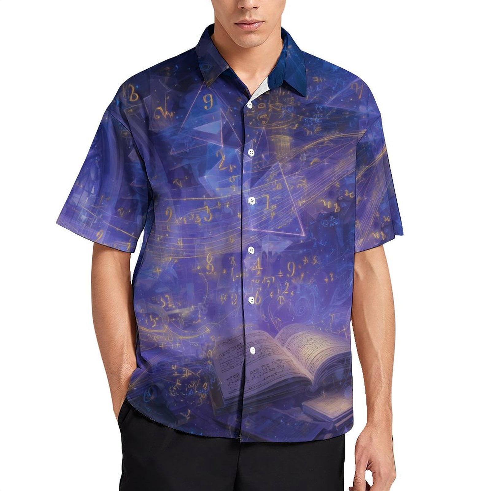 Mens Unique Pattern Magical Library Ancient Numbers Glow Button Up ...