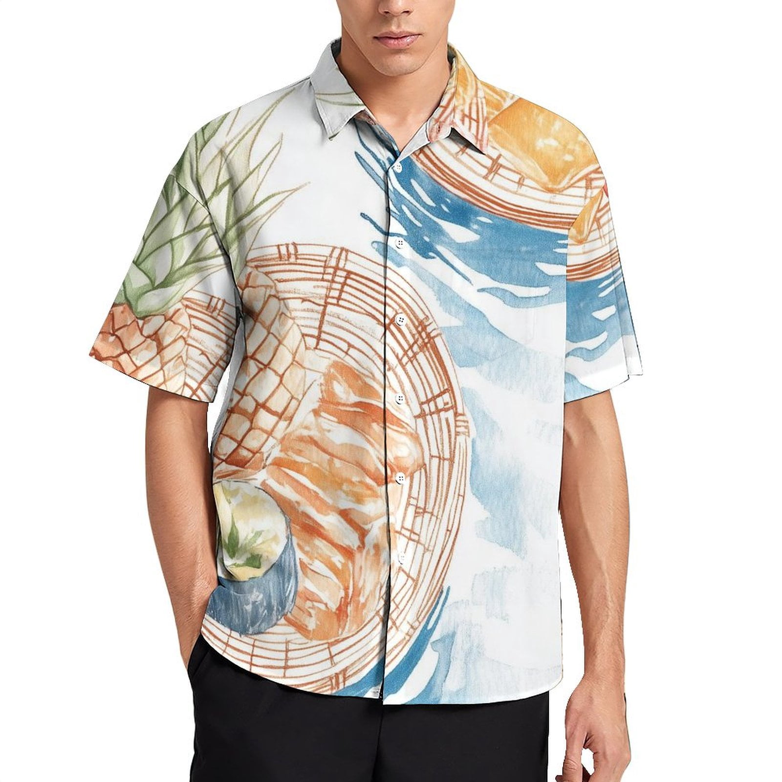Mens Unique Pattern Tropical Fruits with Exotic Flavors Button Up ...
