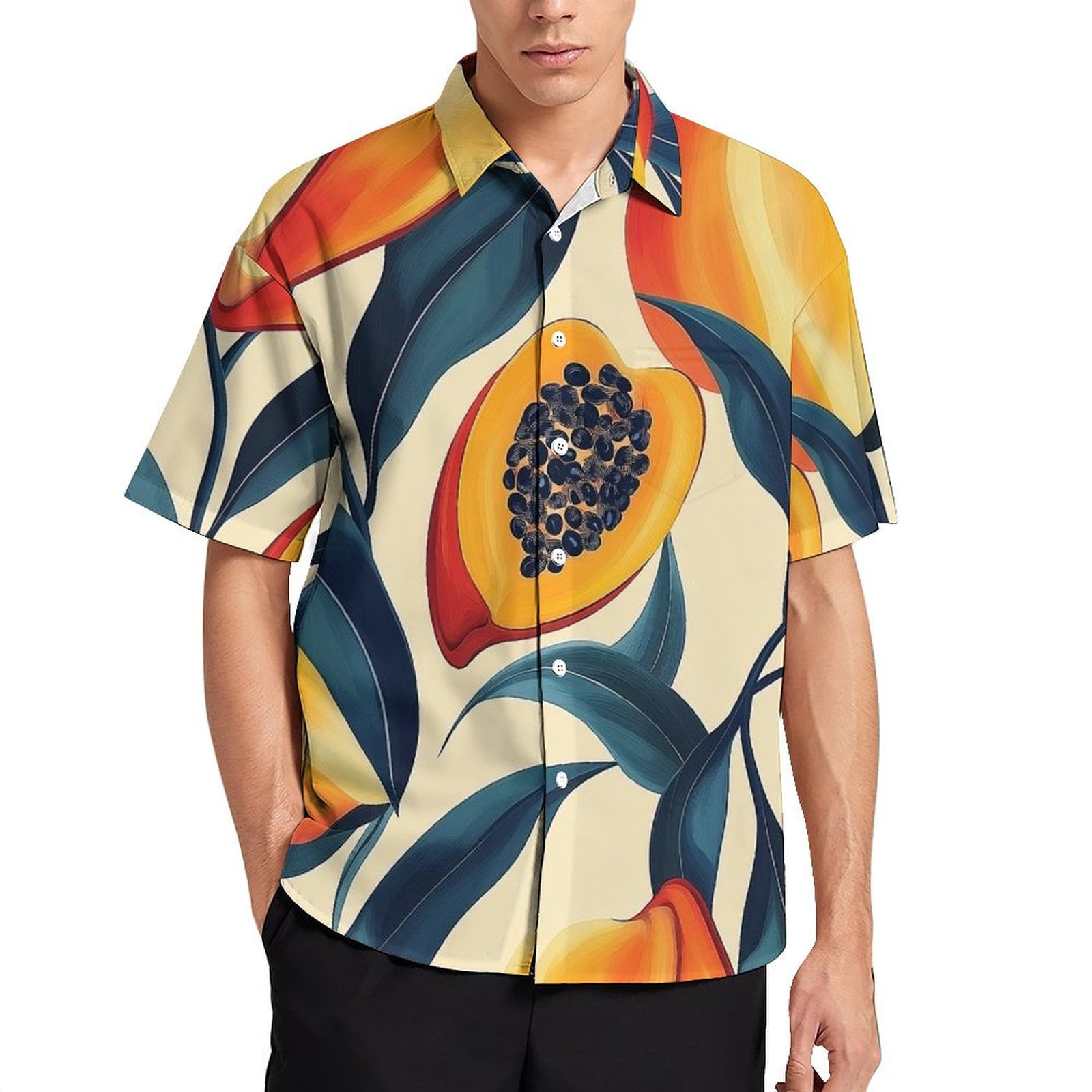 Mens Unique Pattern Tropical Fruits with Exotic Flavors Button Up ...