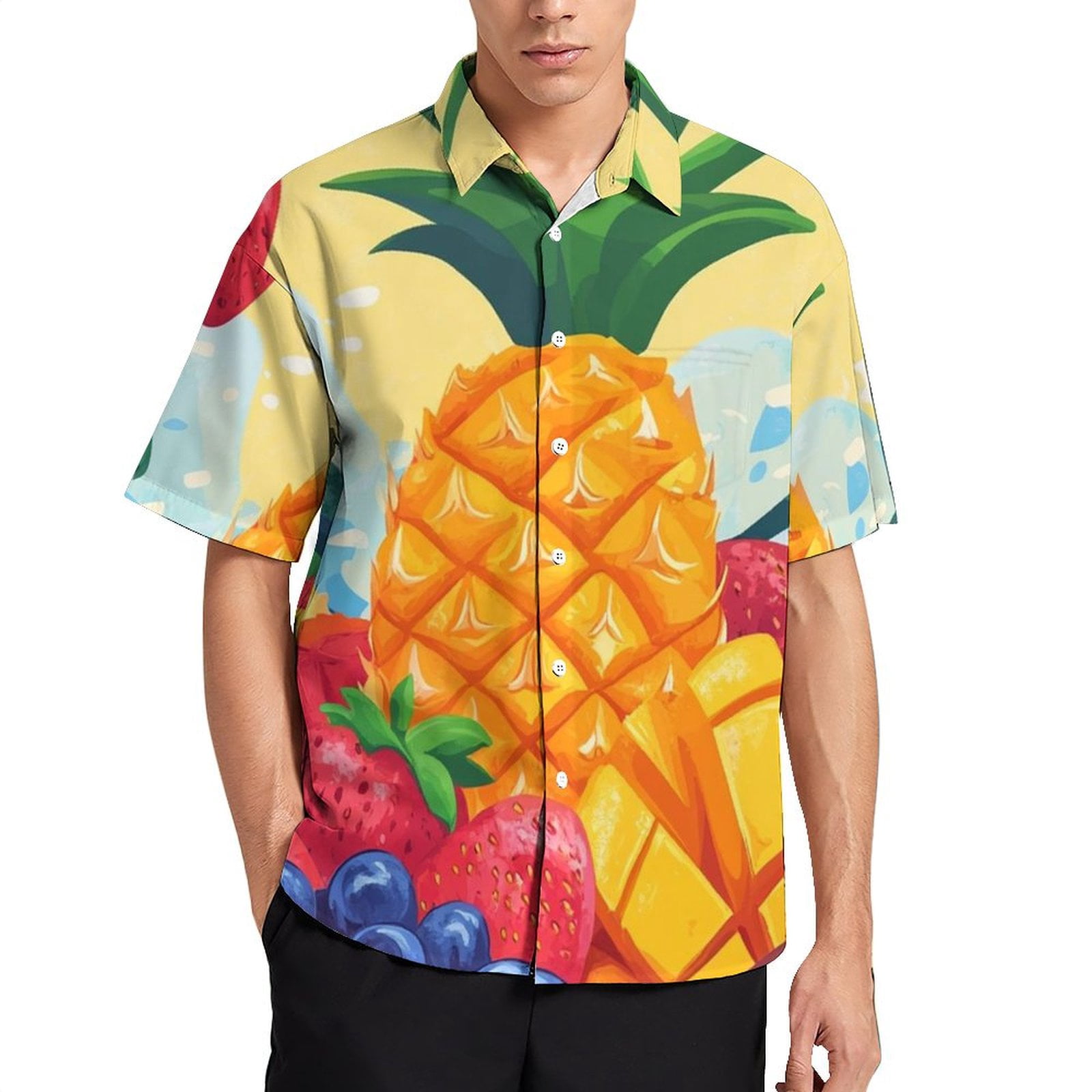 Mens Unique Pattern Tropical Fruits with Exotic Flavors Button Up ...