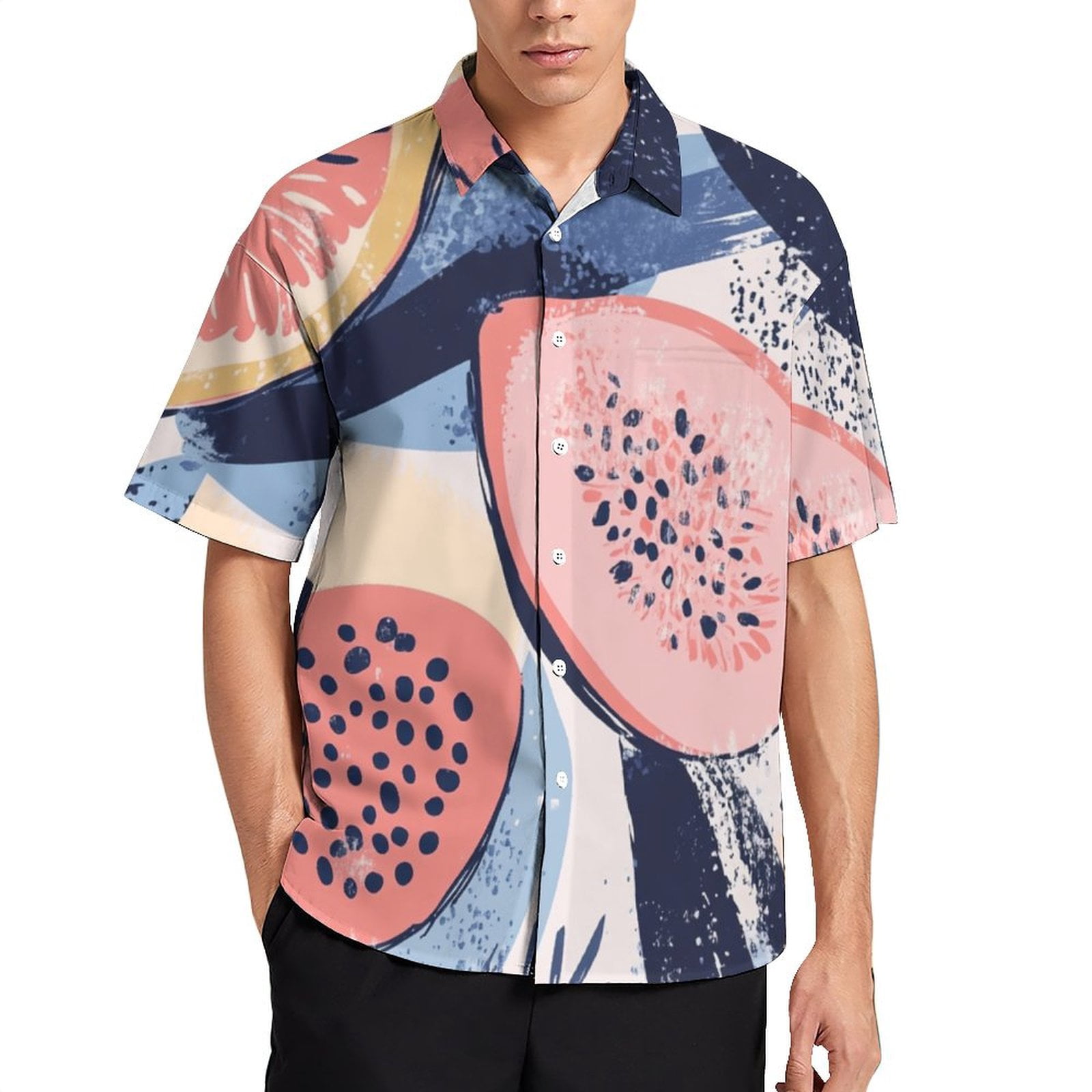Mens Unique Pattern Tropical Fruits with Exotic Flavors Button Up ...