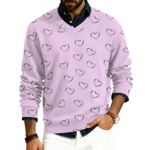 Mens V Neck Pullovers Valentine's Day Hollow Heart Pattern Lightweight ...