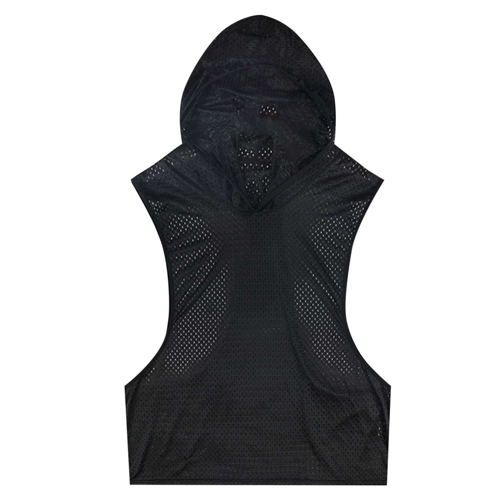 Mens V Neck Vests Hooded Coat for Man Sleeveless Track Gym Brunch ...