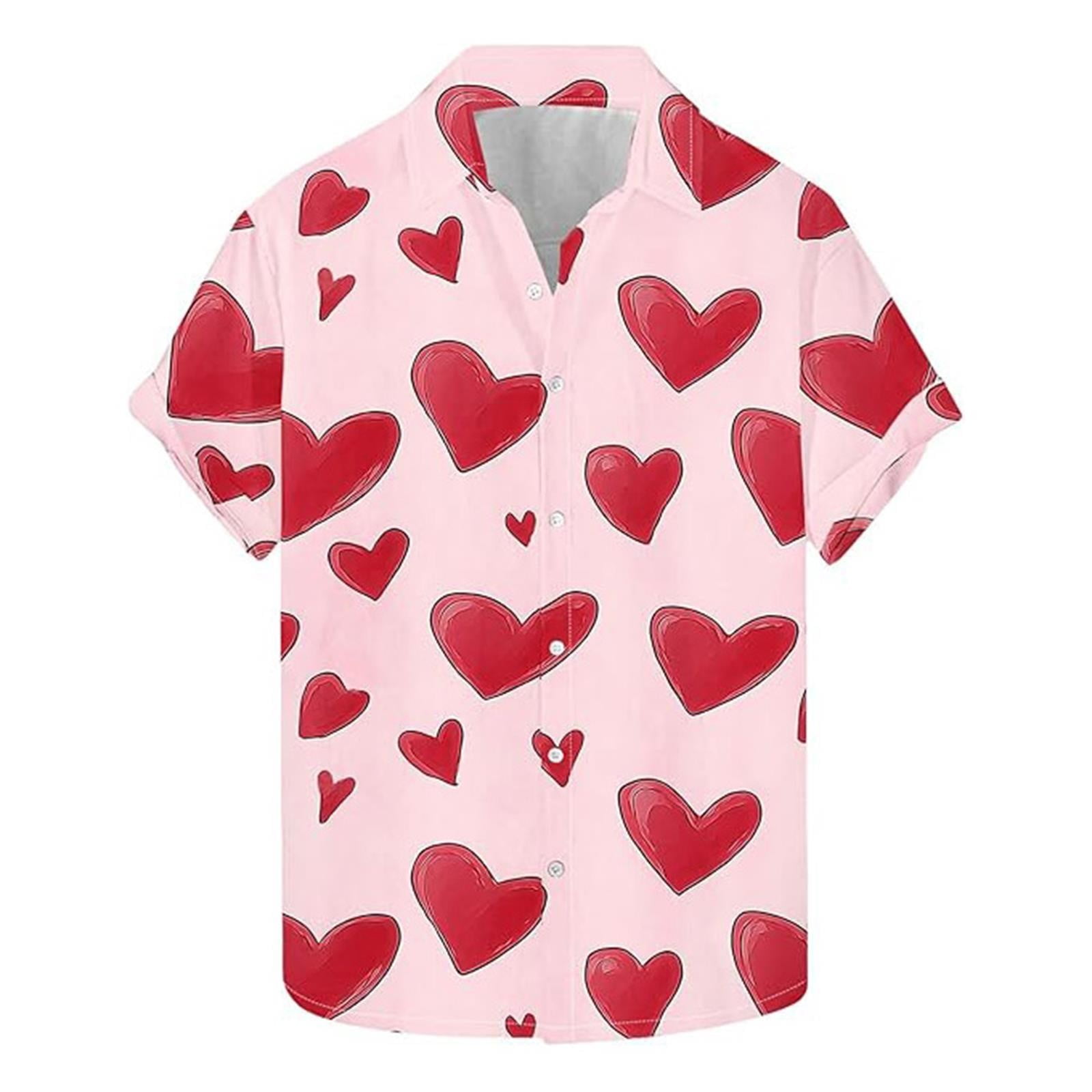 Mens Valentine'S Day T Shirts Short Sleeve Tropical Button Down Beach ...