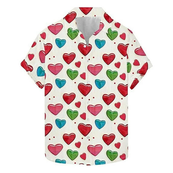 Mens Valentine'S Day T Shirts Short Sleeve Tropical Button Down Beach ...