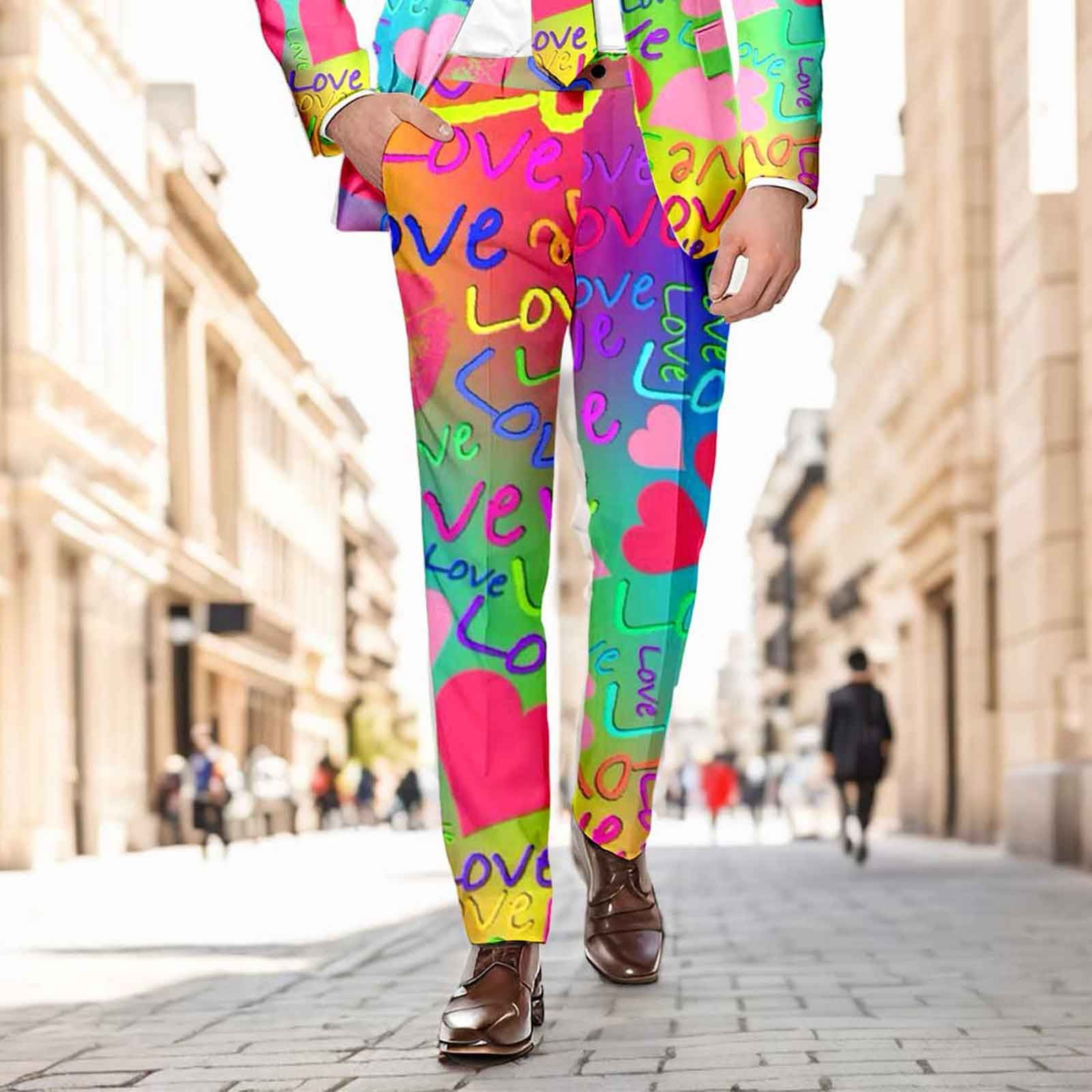 Mens Valentine's Day All Print Rose Love Unique Style Suit Trousers ...