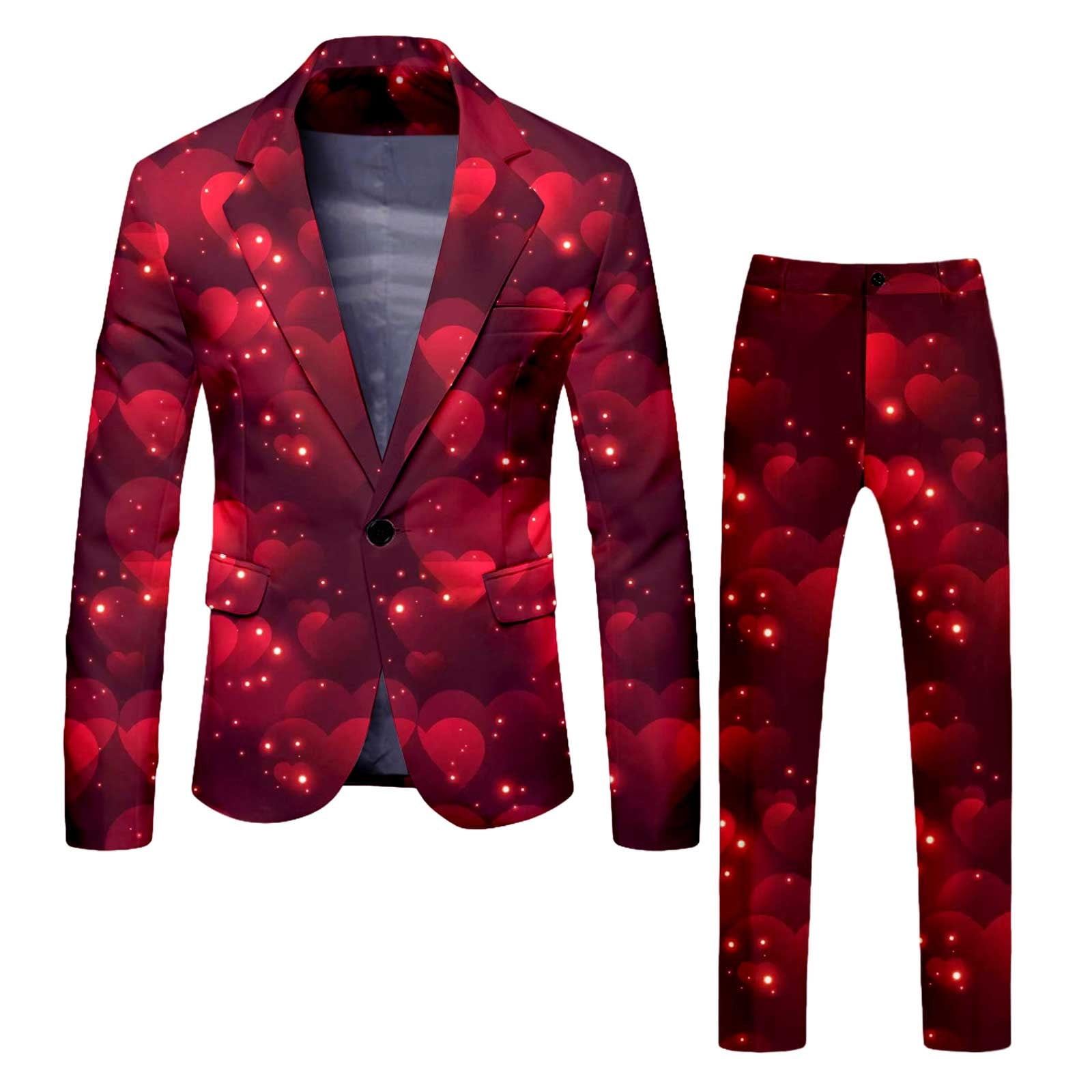 Mens Valentine's Day Suit Two Piece Rose Love All Print Printed Suit ...