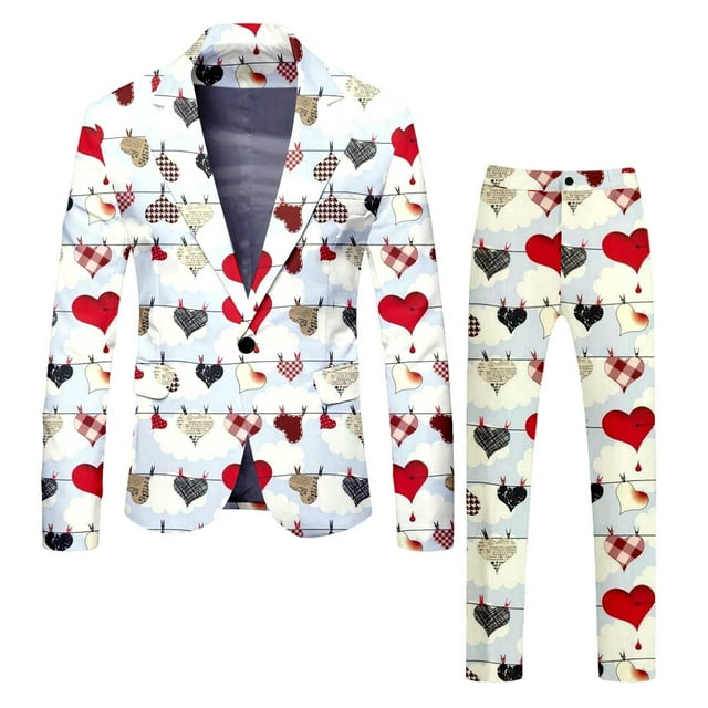 Mens Valentine's Day Suit Two Piece Rose Love All Print Printed Suit ...