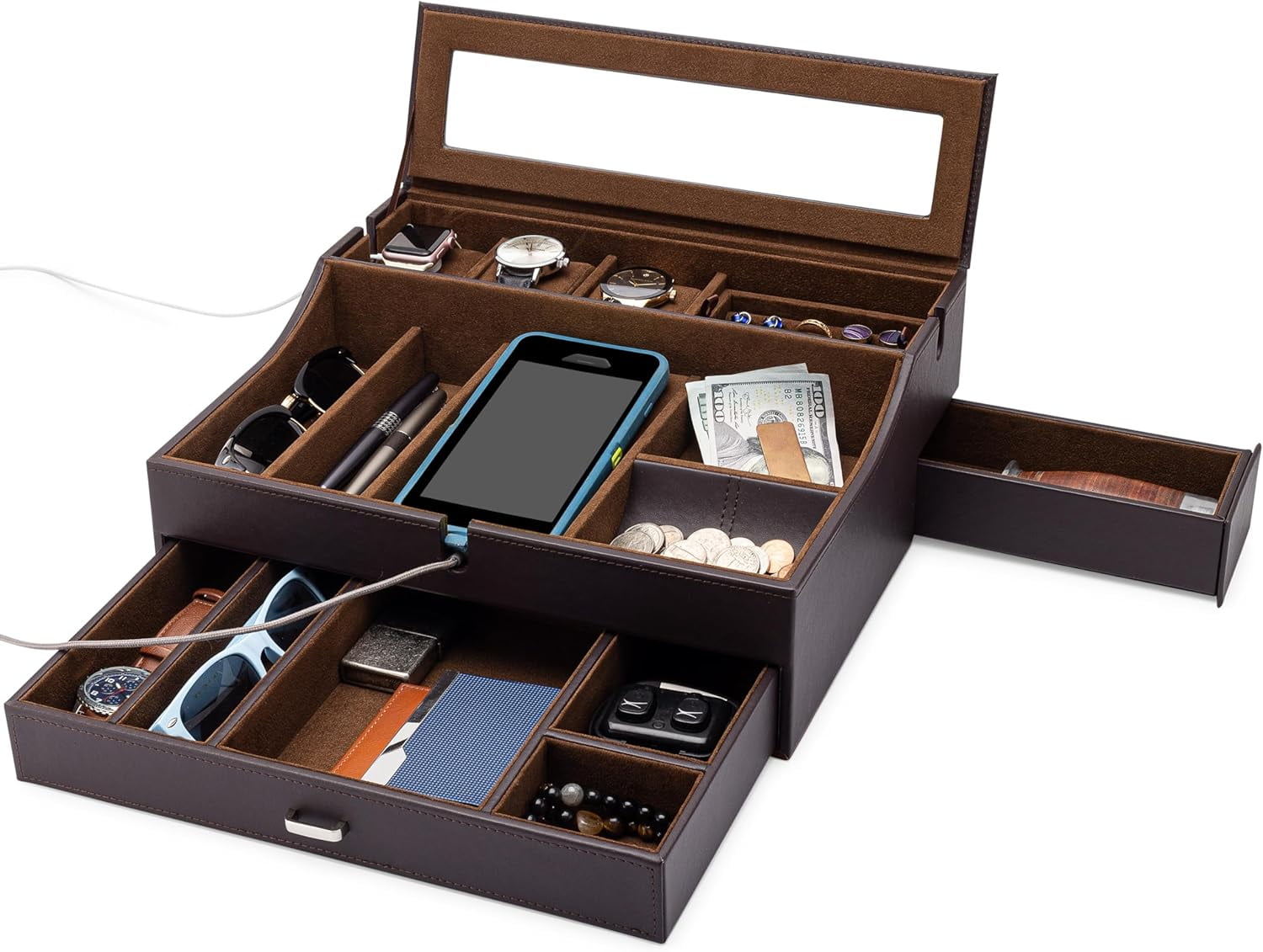 Mens Valet Box Organizer, Large Leather Valet Tray for Men, Mens Valet ...