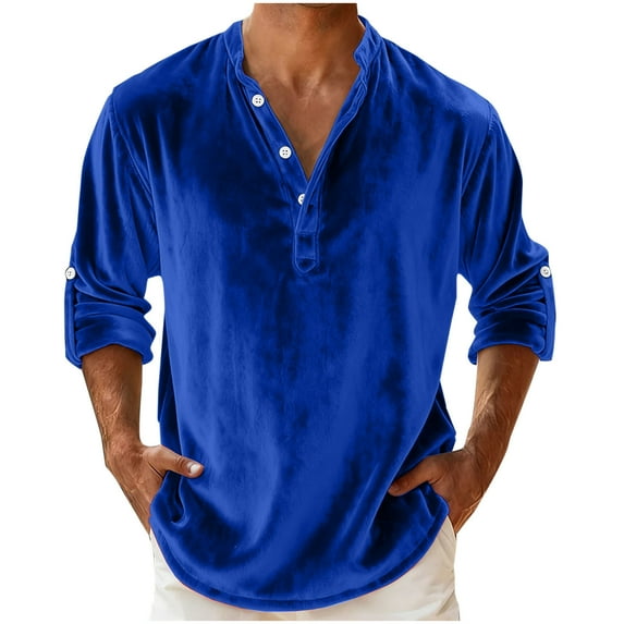 Mens Velvet Casual Shirts Button Fashion Long Sleeve Business Work ...