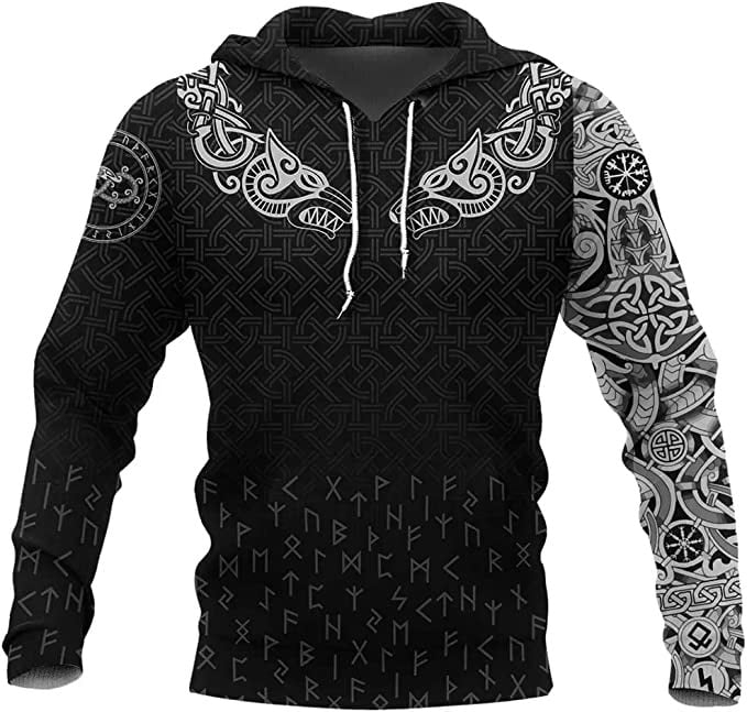 Mens Viking Dragon Fenrir Wolf Vegvisir Tattoo Full Zip Hoodie Norse Mythology 3D Printed Long ...