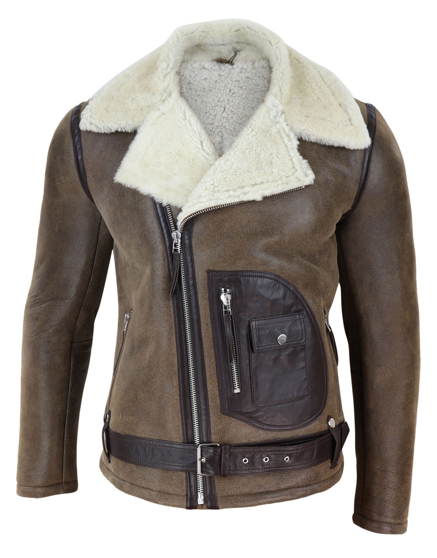 Men's Sheepskin Cross Zip Jacket Pilot Flight | Infinity - Walmart.com