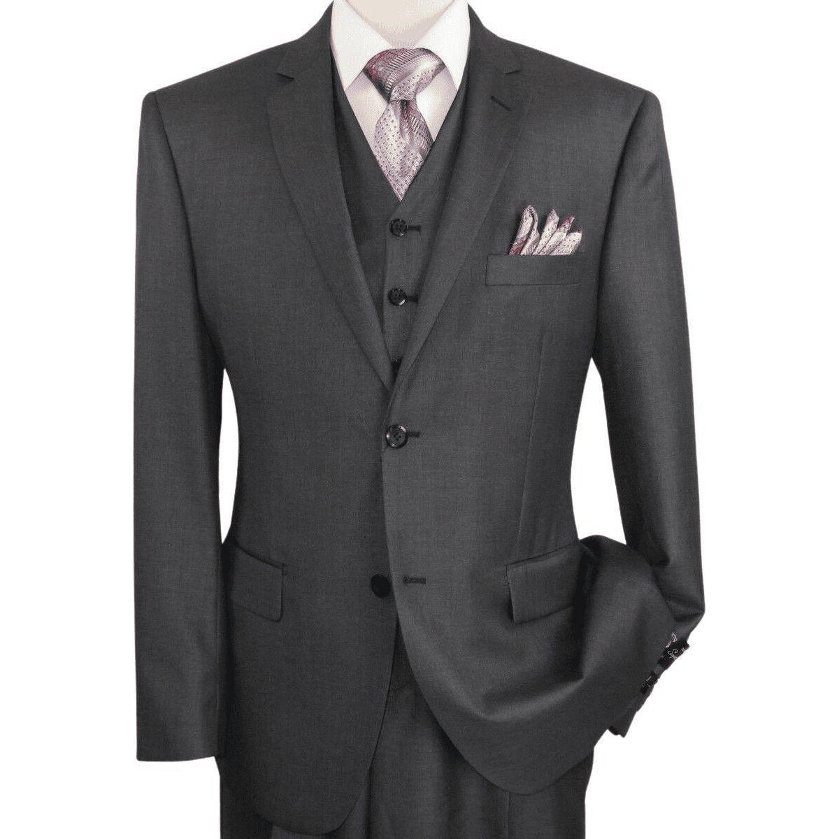 Mens Vitali Three Piece Suit Vested Semi Shiny Sharkskin M3090 Charcoal ...