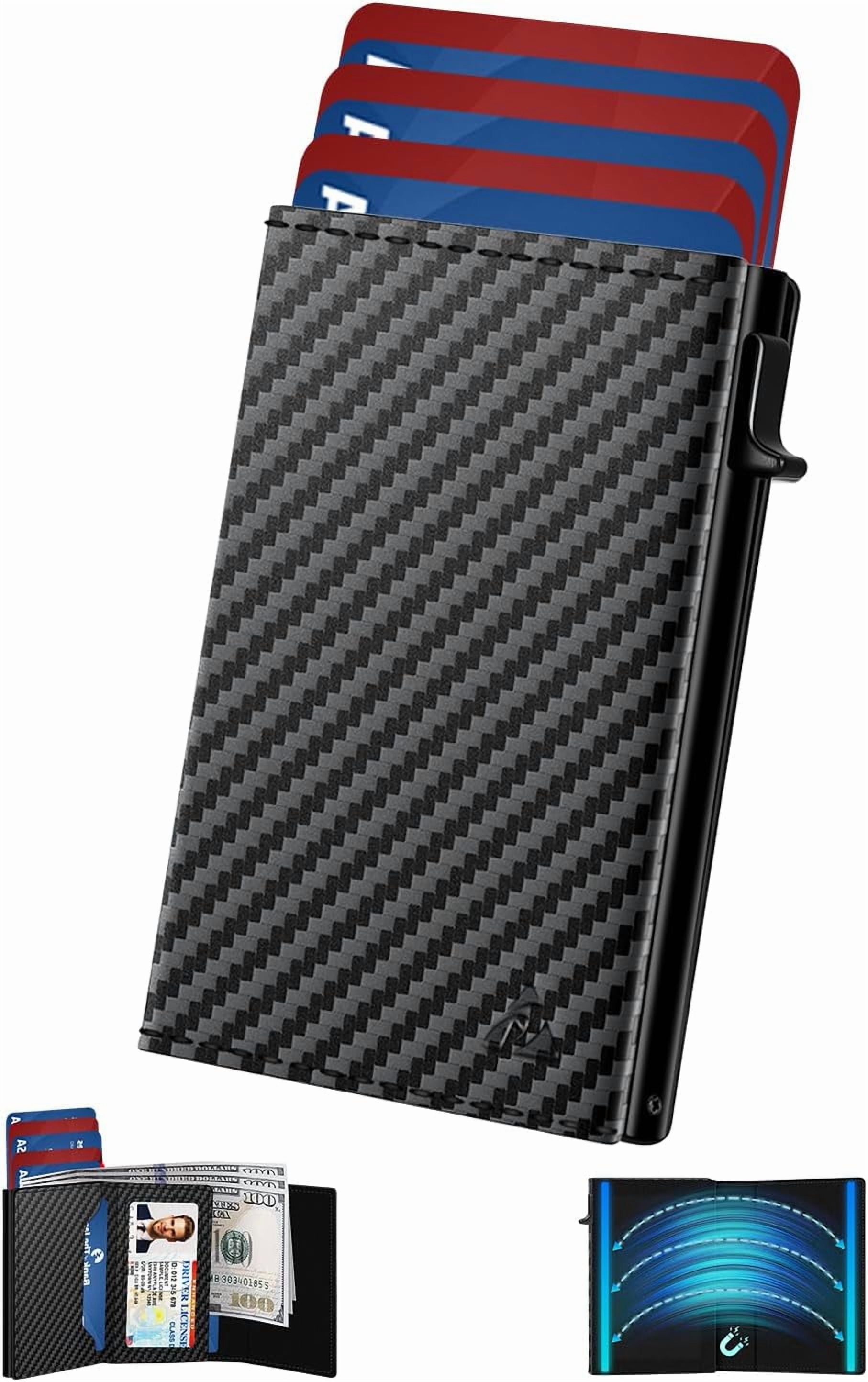 Mens Wallet Card Holder - Pop Up Case, Flexible Carbon Fiber Leather ...