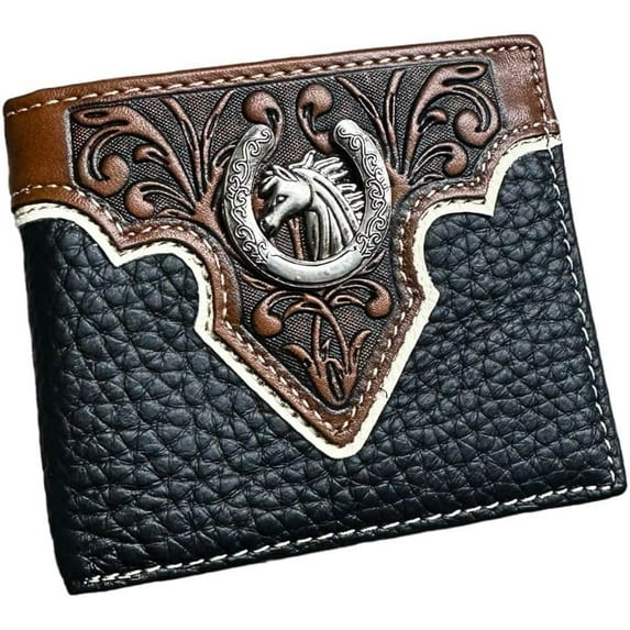 Mens Wallet Horse and Horseshoe Engraved Soft Black Leather Western ...