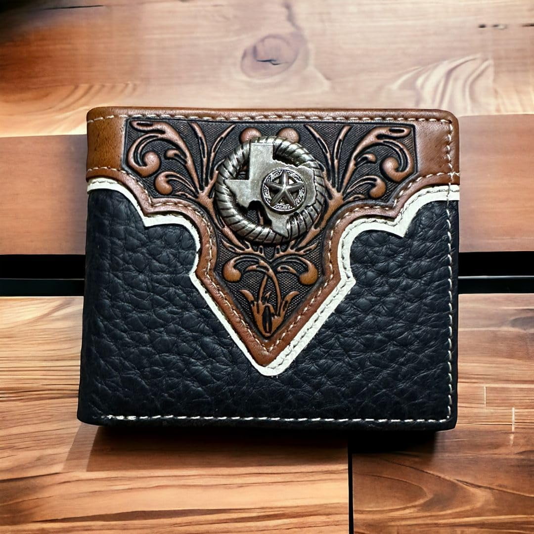 Mens Wallet Horse and Horseshoe Soft Black Leather Western Cowboy Bi ...