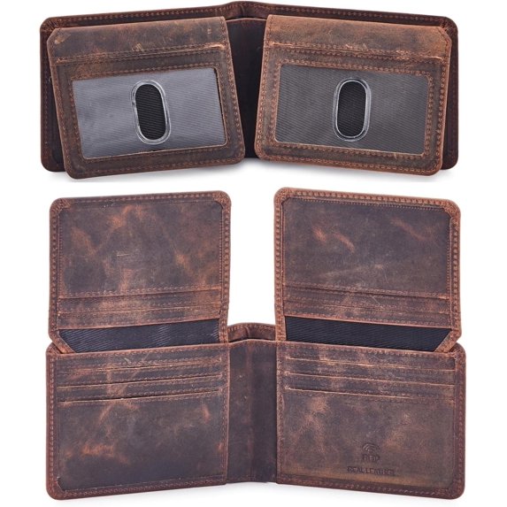 Mens Wallet Real Leather Bifold Blocking High Capacity Card Case with 2 ...