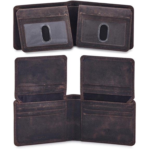 Mens Wallet Real Leather Bifold RFID Blocking High Capacity Card Case ...