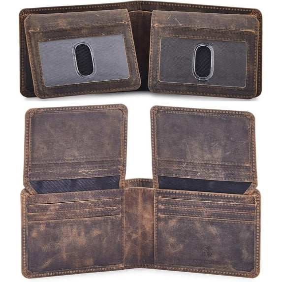 Mens Wallet Real Leather Bifold RFID Blocking High Capacity Card Case ...