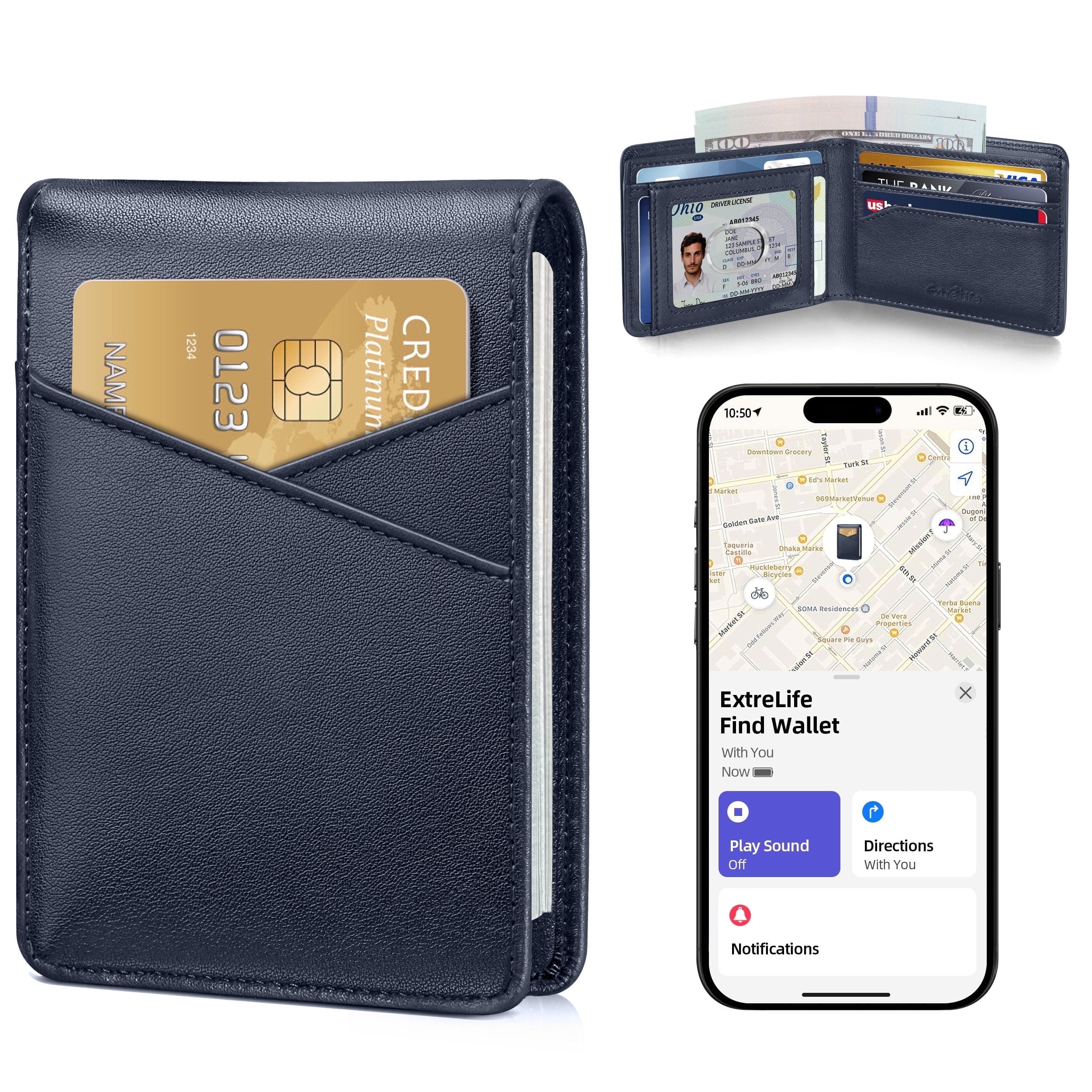 ExtreLife Smart Wallets for Men, Classic Bifold Wallet Built-in Find My ...
