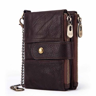 DEFNES Genuine Leather Bifold Wallet for Men with Zippered Security ...