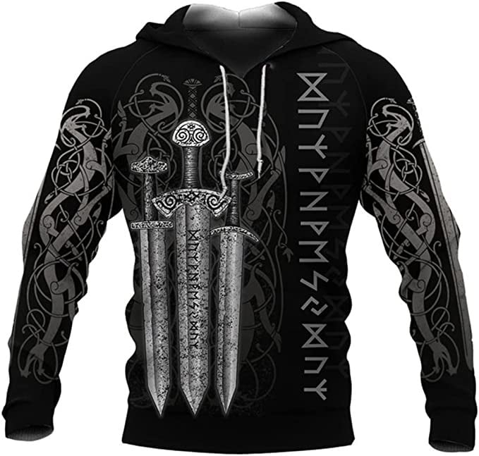 Mens Warrior Viking Dragon Tattoo Full Zip Hoodie, Norse Mythology 3D Printed Long Sleeve ...