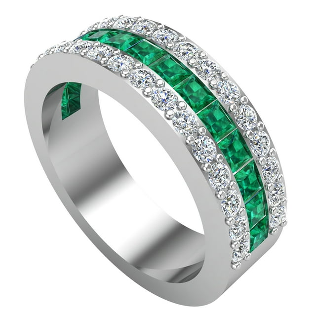 Mens Wedding Rings Emerald Gemstones Rings 14K Solid White Gold 2.67 CT TW - Walmart.com