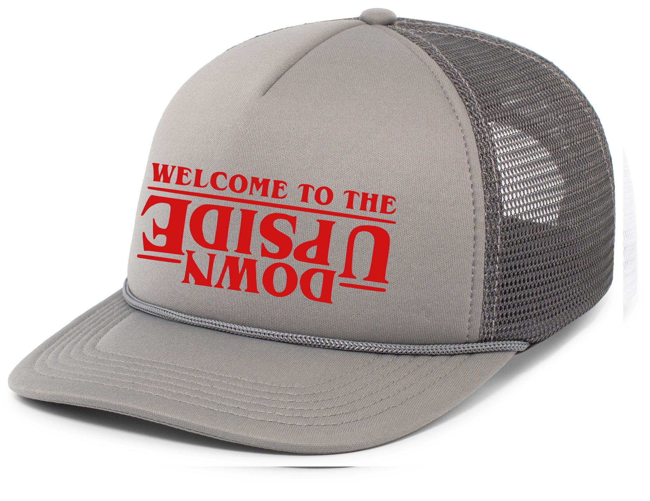 Mens Welcome To The Upside Down Rope Hat Embroidered Foam Front Mesh ...