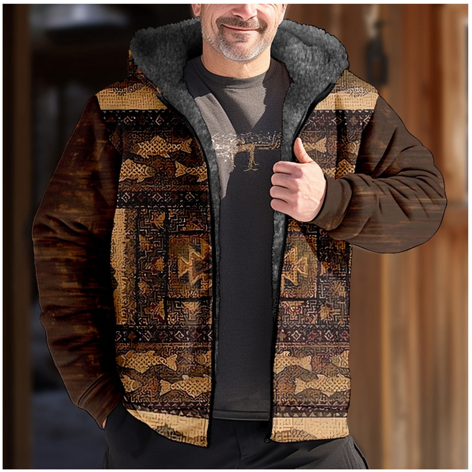 Mens Western Aztec Print Fleece Jacket,Men's Hooded Sweatshirt Tribal ...