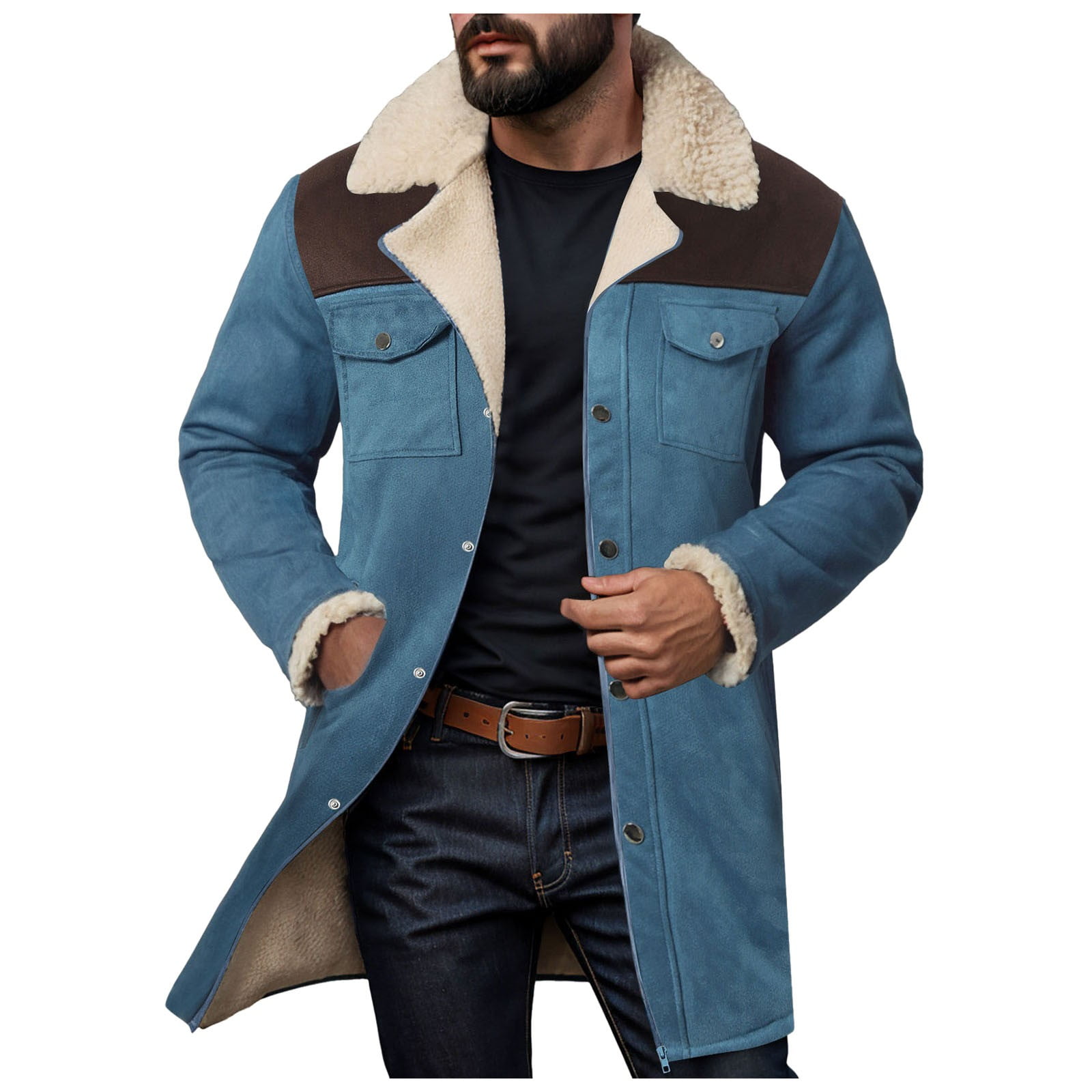 Mens Western Cowboy Jacket Distressed Suede Long Trench Coats Zip Up ...
