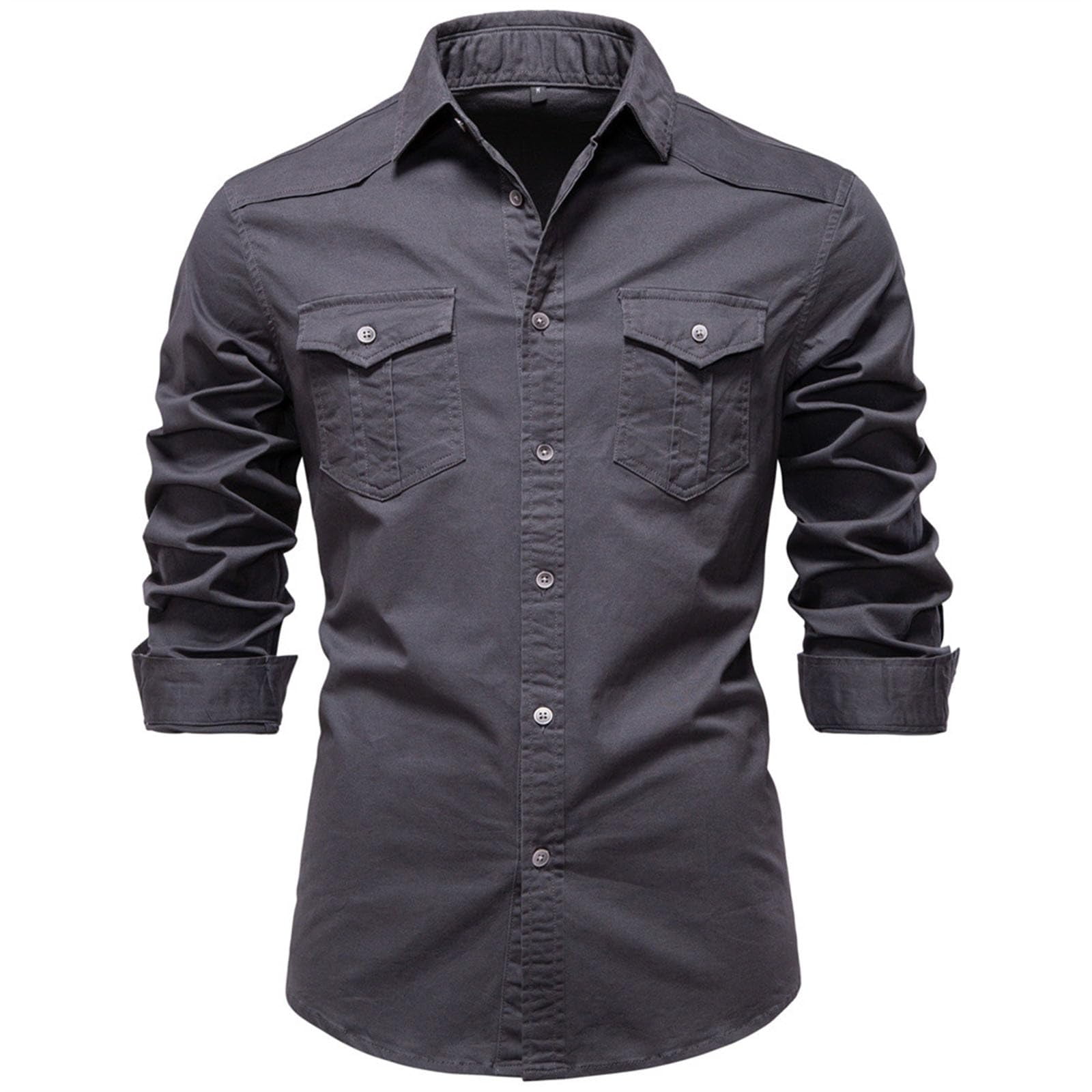 Mens Western Shirt Long Sleeve Cowboy Button Down Work Shirt with ...