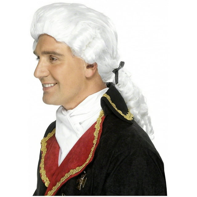 Mens White Colonial Court Judge Lawmaker Wig Costume Accessory ...