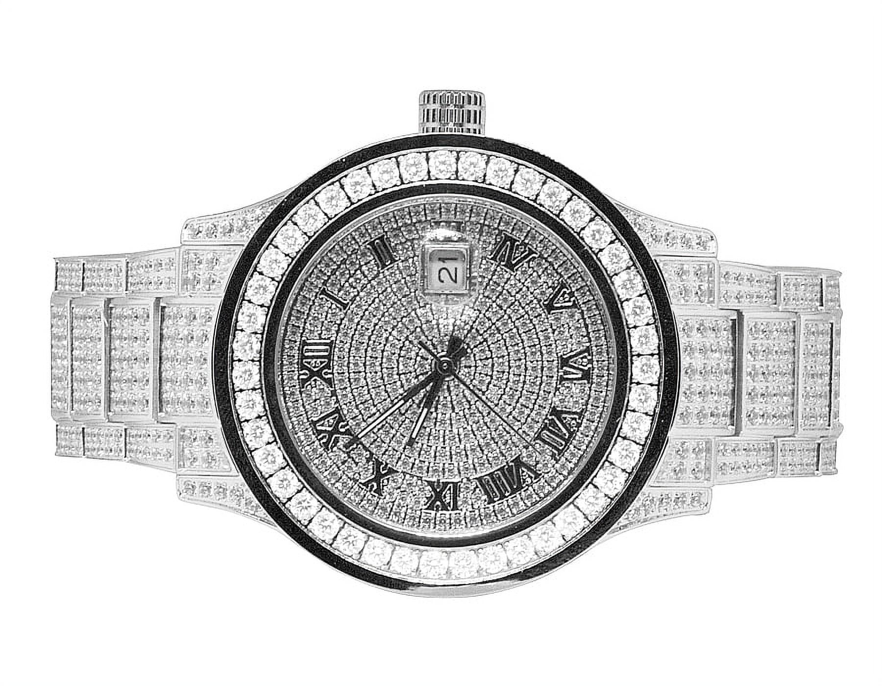 Mens White Gold Simulated Diamond Watch 45MM - Walmart.com