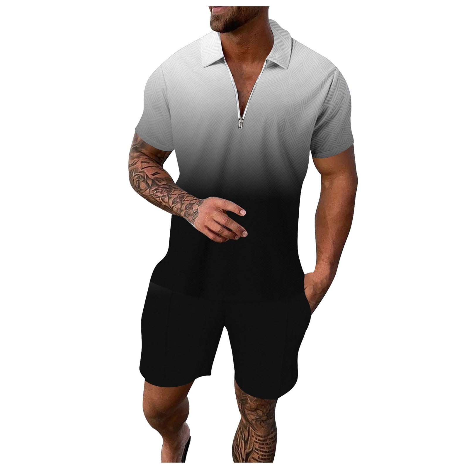 Mens White Outfits 2 Piece Dressy Husband Beach Tie Dye Polo Shirt