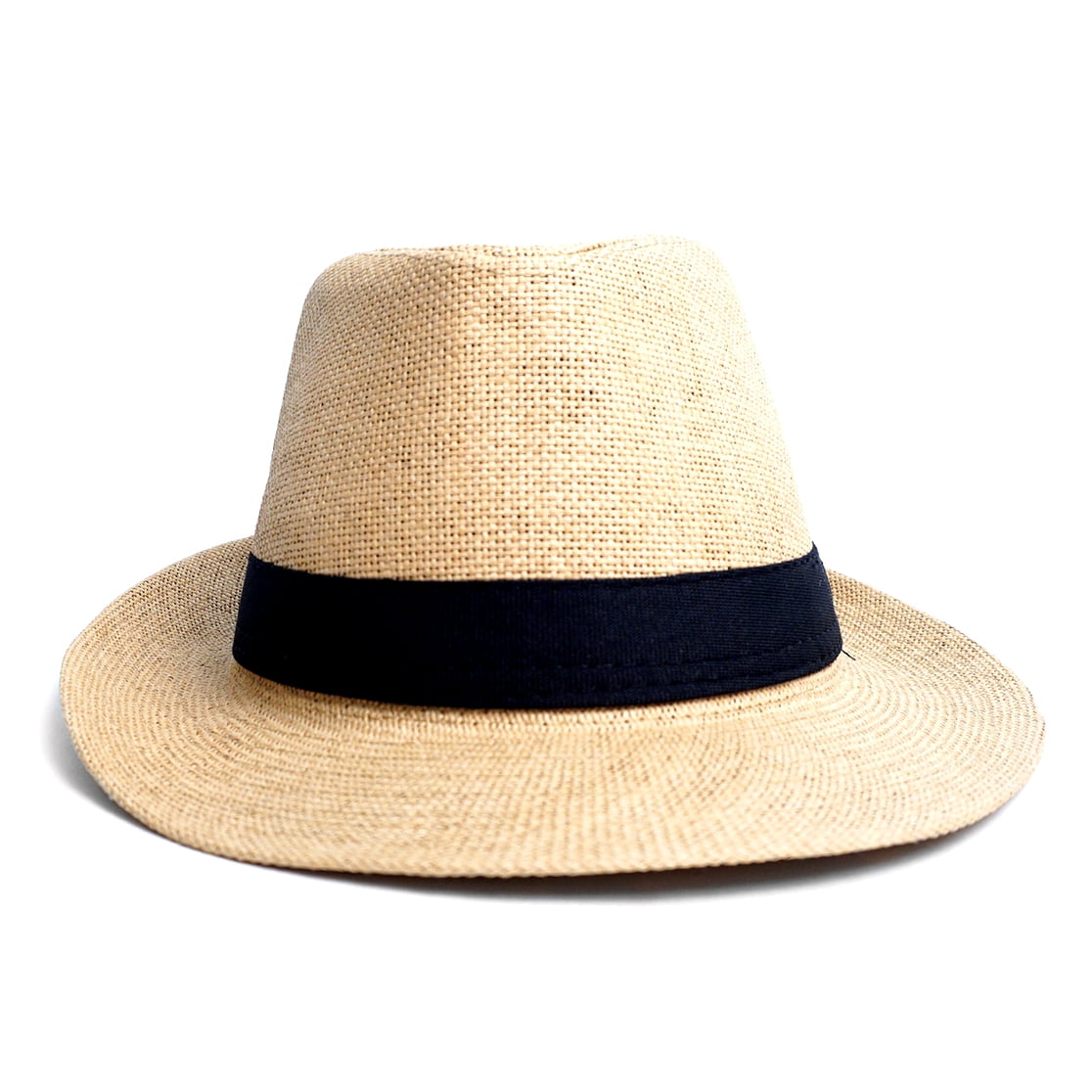 Mens Wide Brim Straw Colored Panama Hat with a Wide Black Band, SizeS/M ...