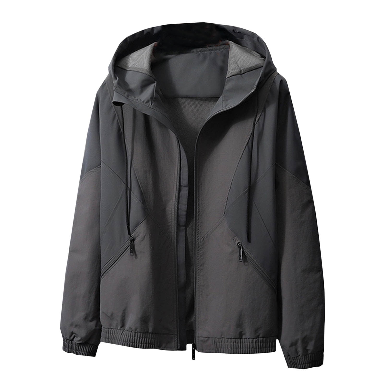 Mens Windbreaker Hooded Zipper Pocket Jacket Workwear Casual And ...