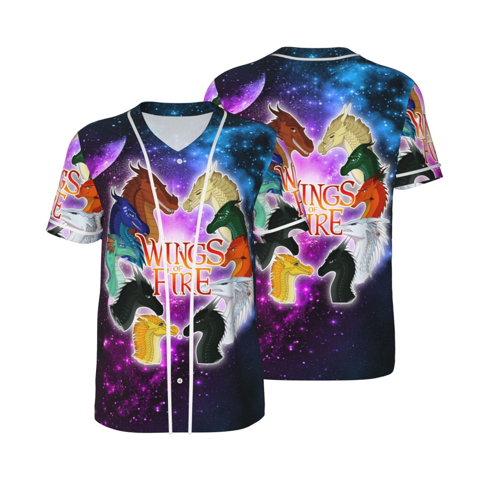 Mens Wings Dragon Fire Baseball Shirt Graphic Tshirt V Neck Jersey ...