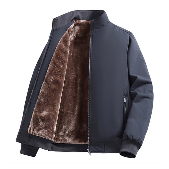 Mens Winter Jackets Stand Collar Front Zipper Fleece Lined Cardigan ...